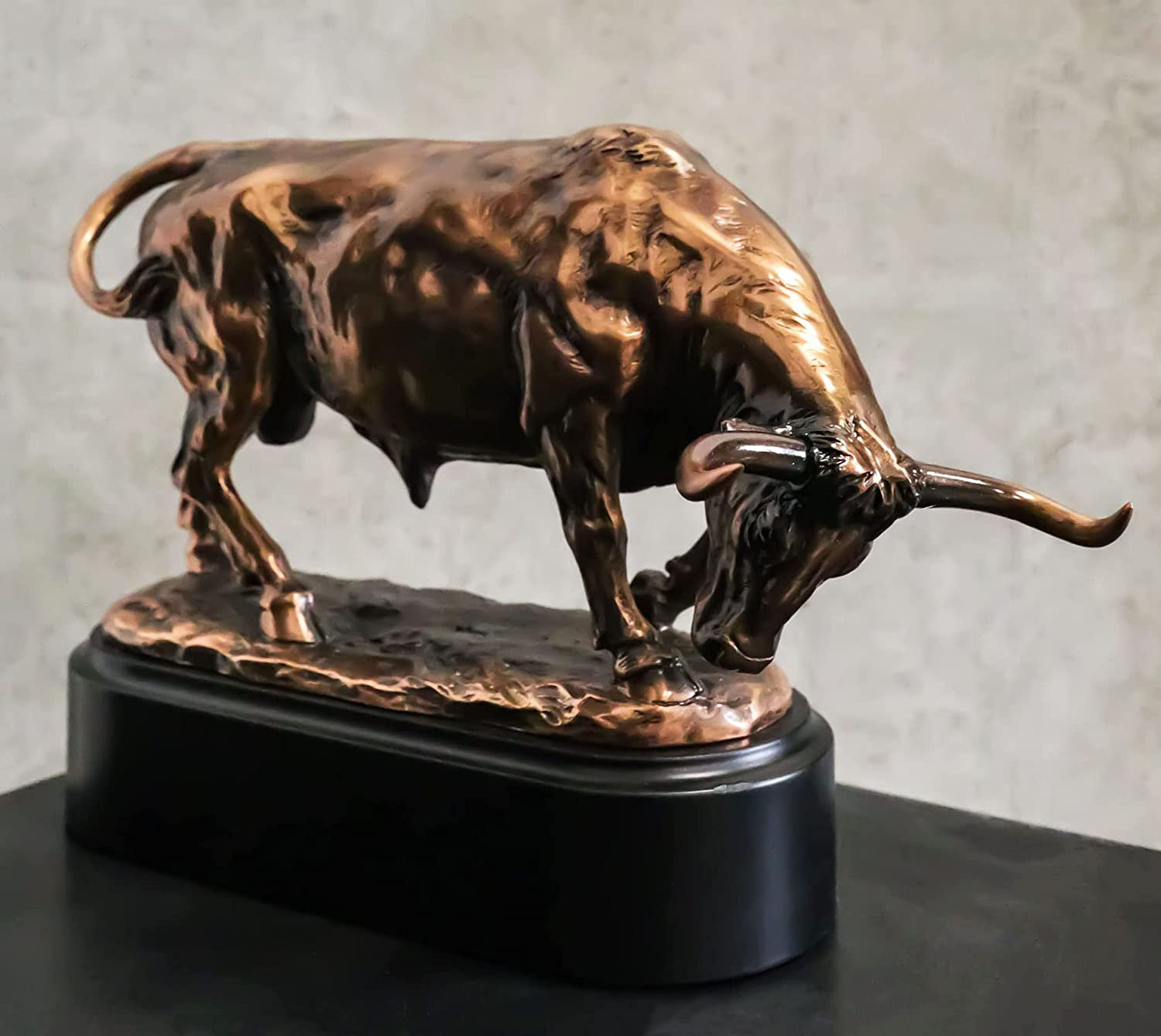 Gracie Oaks Ebros Wall Street Charging Bull Sculpture With Black ...