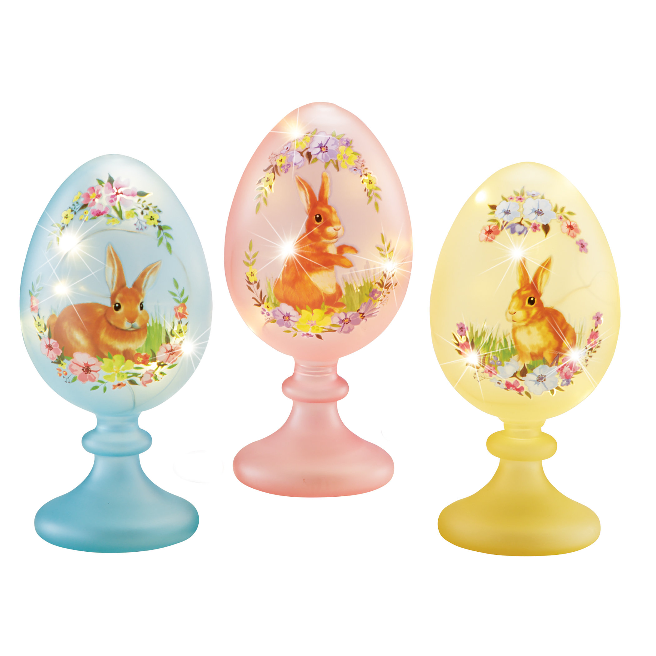 Ophelia & Co. Lighted Easter Bunny Frosted Glass Eggs - Set of 3 | Wayfair