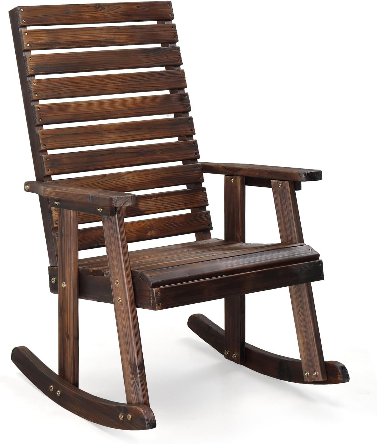 Gracie Oaks Outdoor Wooden Rocking Chair With High Backrest, Solid Fir ...
