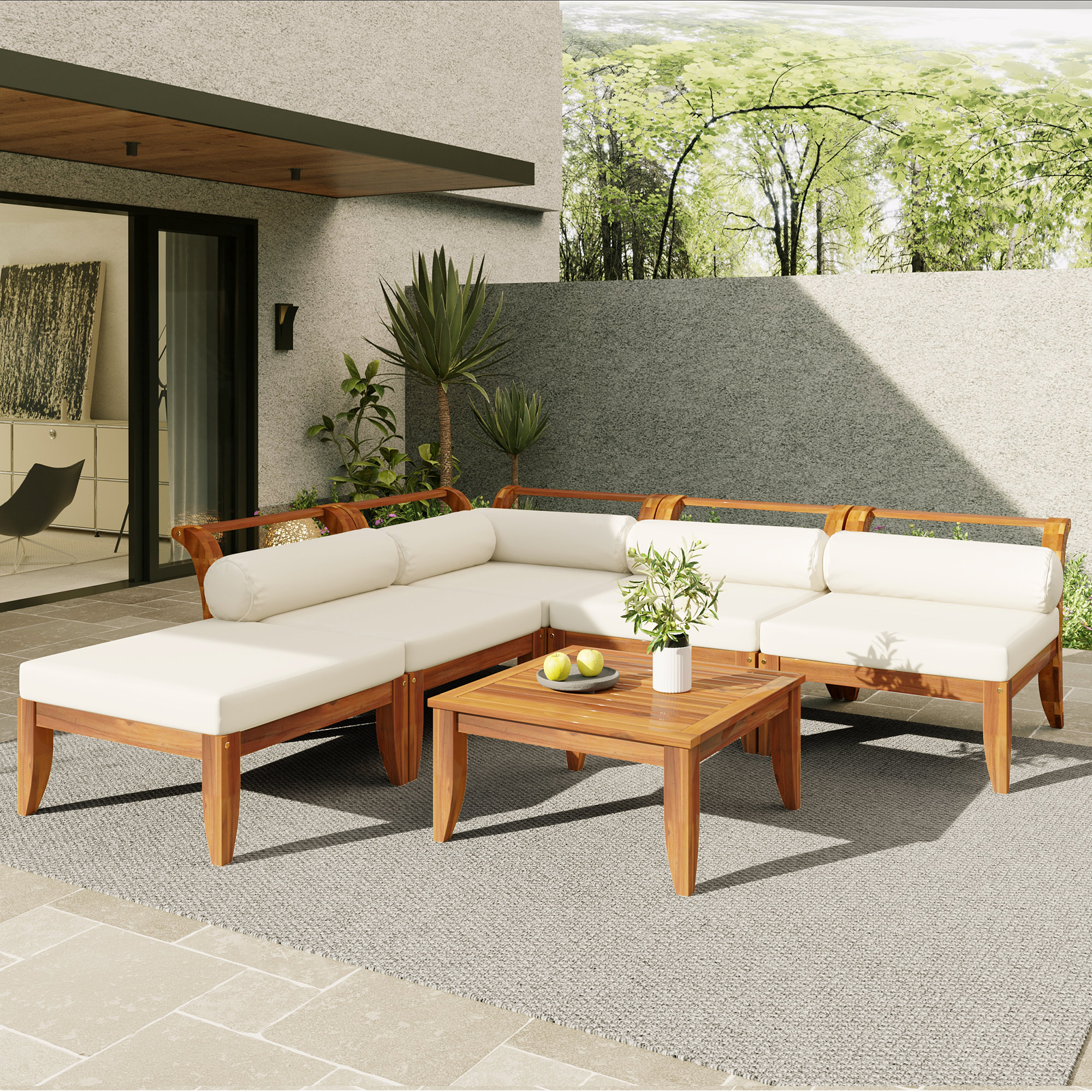 NFusion Jamari 6-Piece Outdoor Acacia Wood Conversation Set with ...