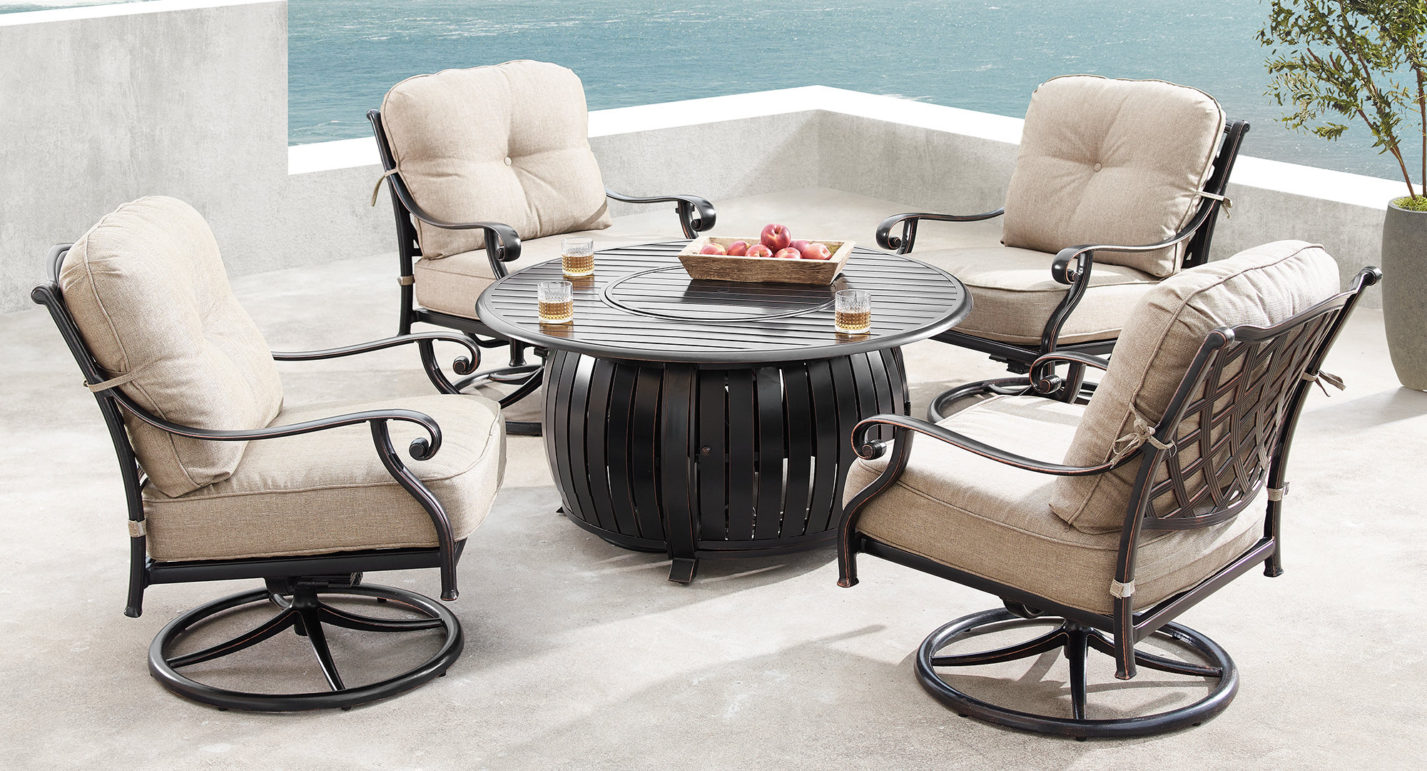 Oakland Living Outdoor Aluminum 44 In. Round Fire Table Set With Four ...