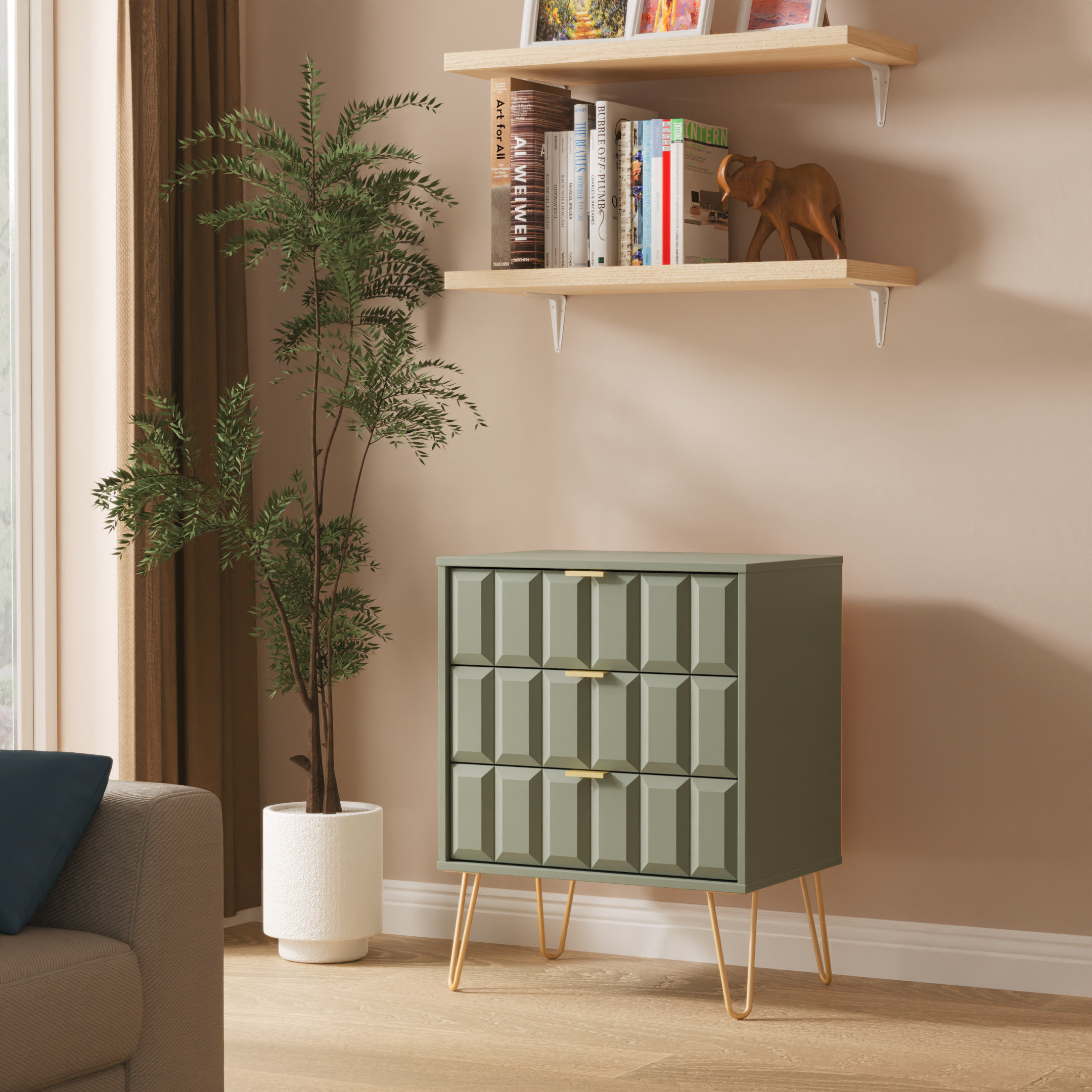 Lark Manor Cube 3 Drawer Chest in Reed Green (Ready Assembled ...