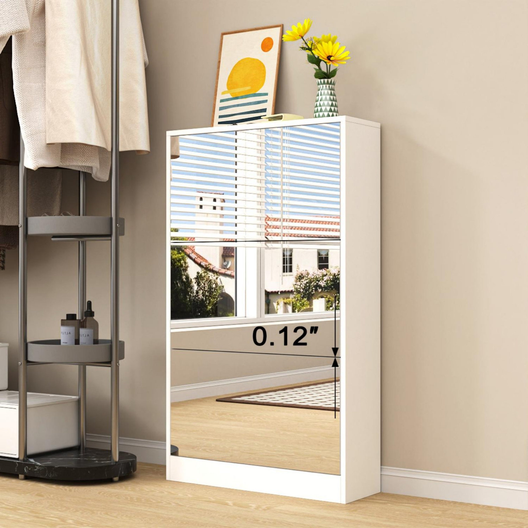 Latitude Run® Modern Shoe Cabinet with Small Mirror Edge Gap, Mirror ...