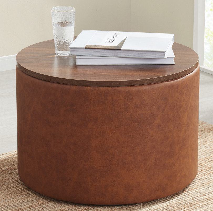 Ebern Designs Large Round Storage Ottoman Coffee Table Ottoman With ...