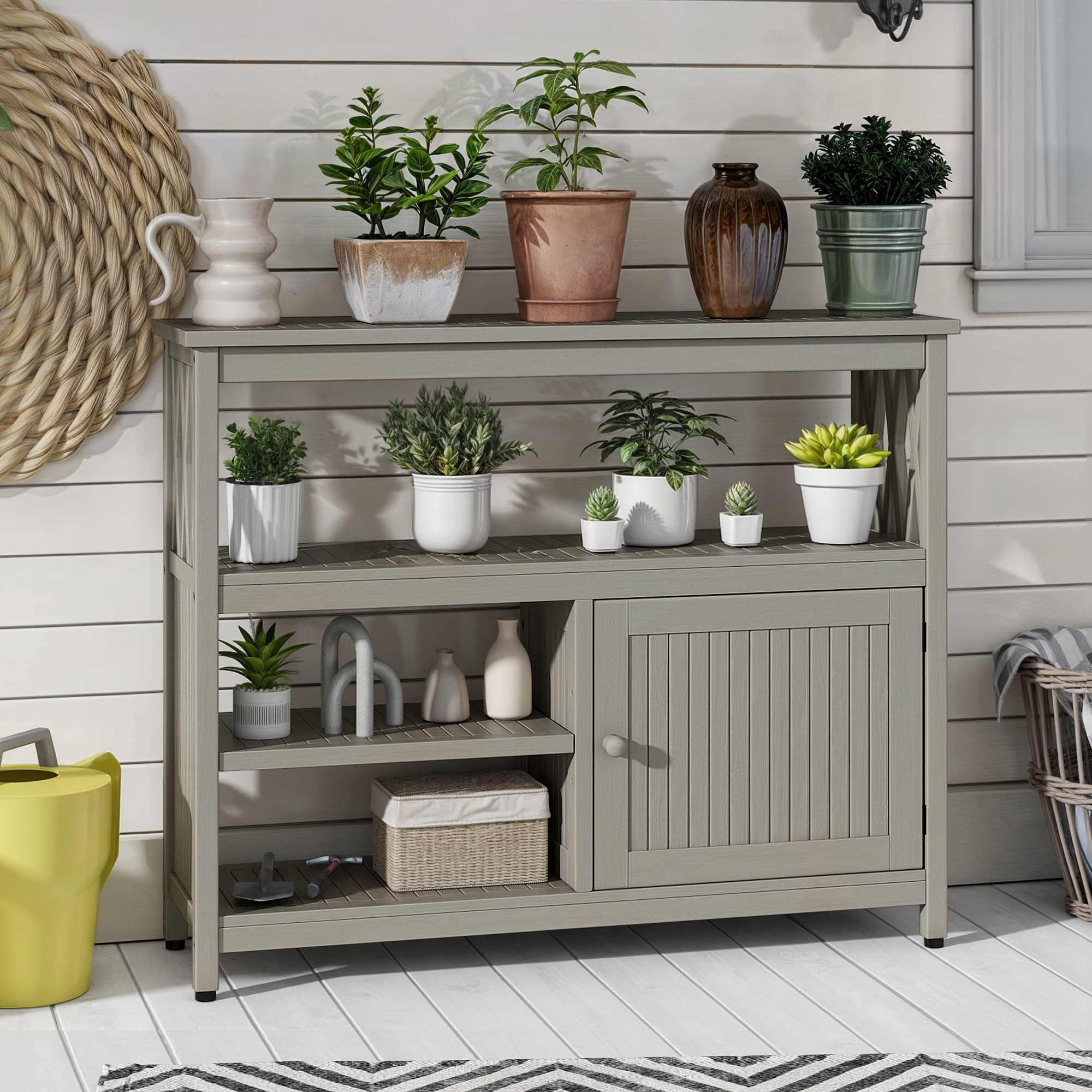 Gracie Oaks Outdoor Side Table Sideboard Acacia Wood Storage Cabinet ...