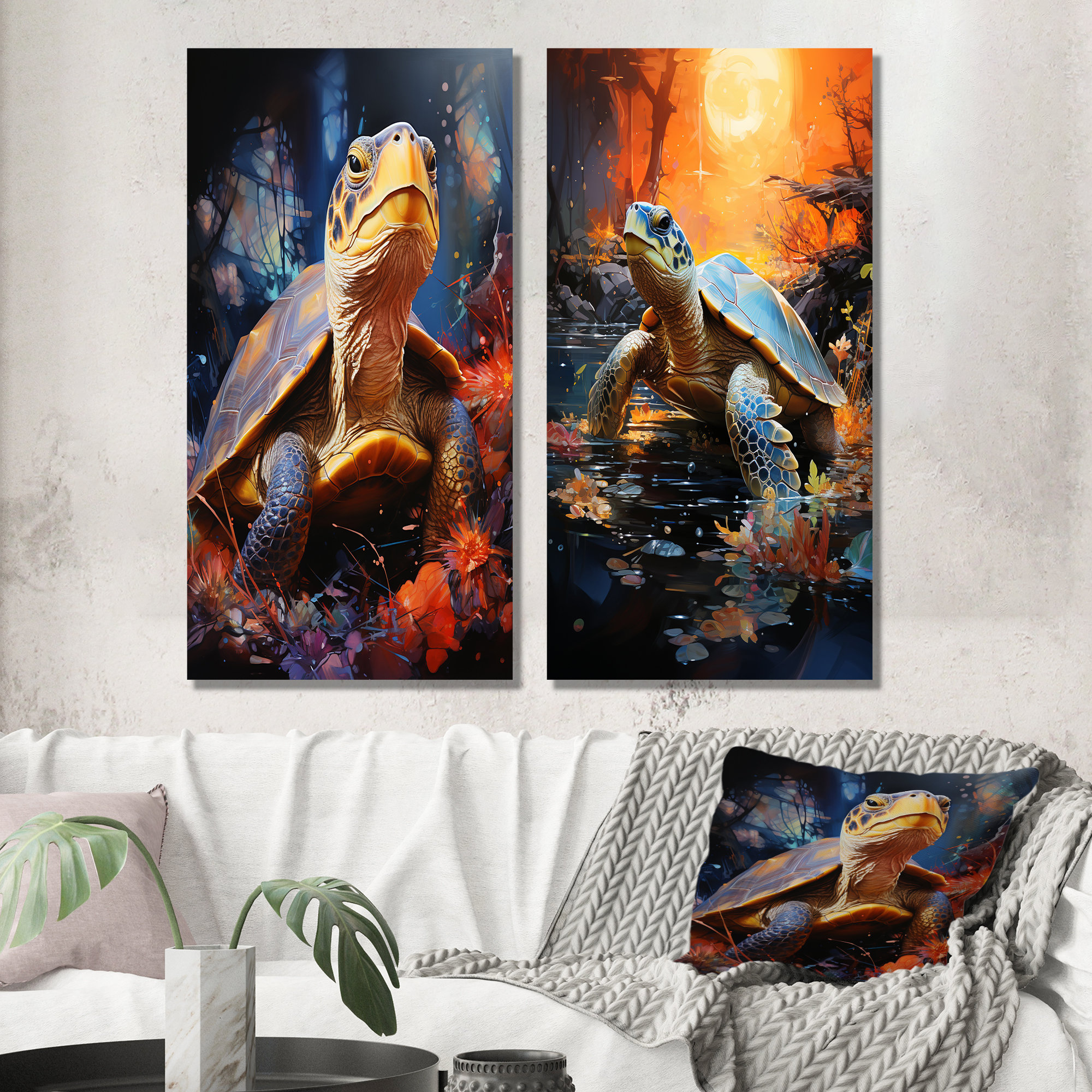 Bay Isle Home™ Expressionist Journey - Turtle Canvas Wall Art Set Of 2 | Wayfair