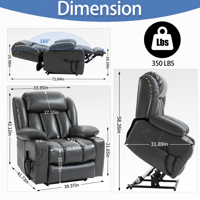 Latitude Run® Emalina 41.73" W Lay Flat Massage Recliner, Lift Assist ...
