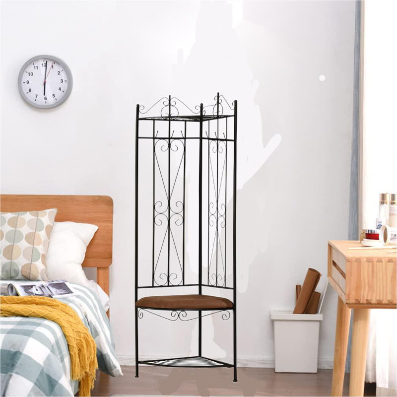 Winston Porter Cloninger Metal Corner Entryway Hallway Rack with Bench ...