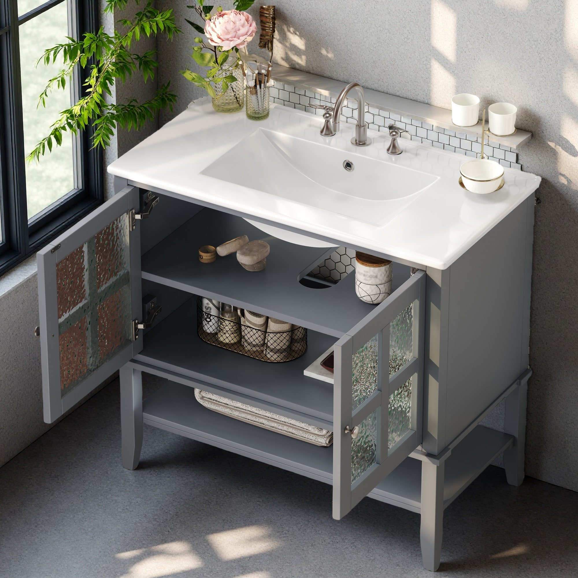 Winston Porter 30"Modern Bathroom Vanity With Ceramic Sink, Bathroom ...
