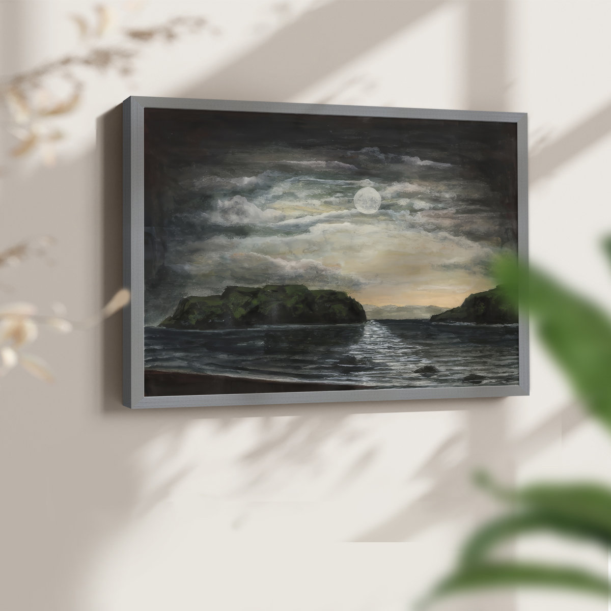 Highland Dunes Midnight Seascape I -Framed Print - Restickable | Wayfair