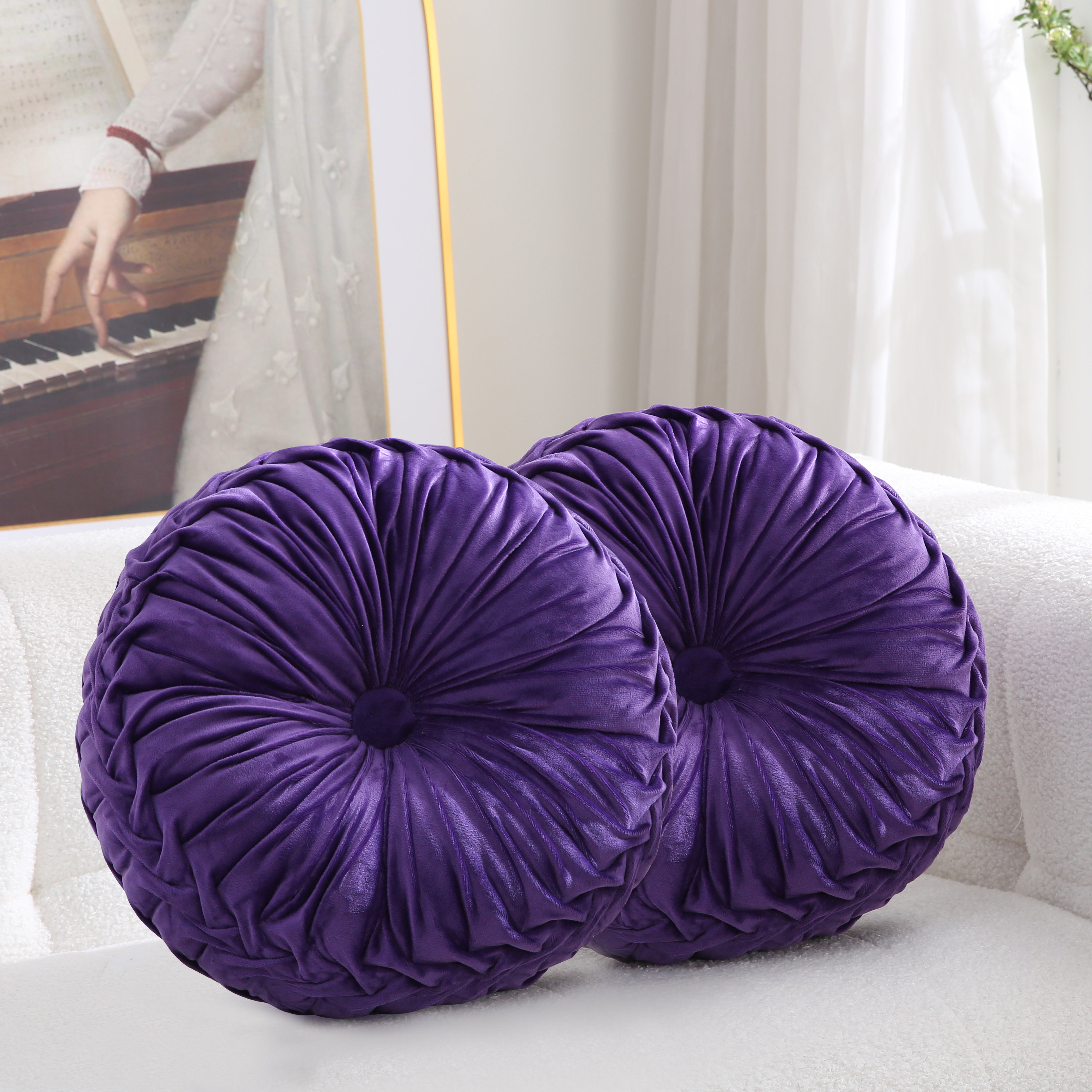 Kindred Home Velvet Pleated 15-Inch Round Throw Pillow (Set of 2) | Wayfair