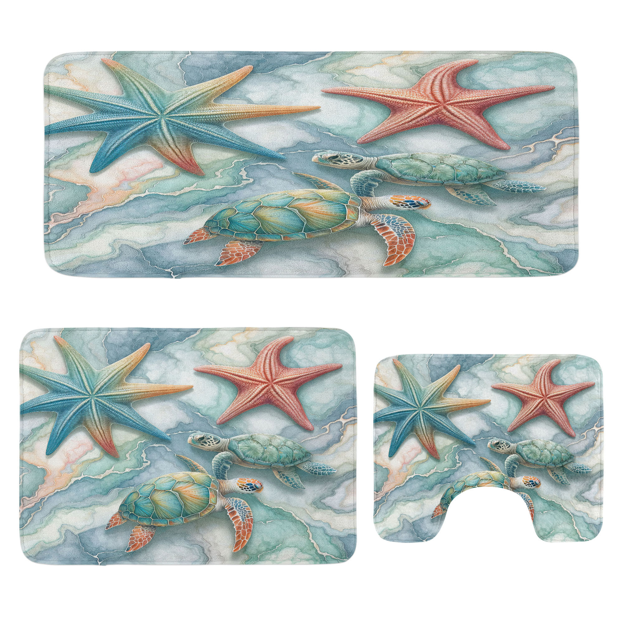 East Urban Home Coastal Bathroom Rug Set 3 Pieces U-Shape & Rectangle ...