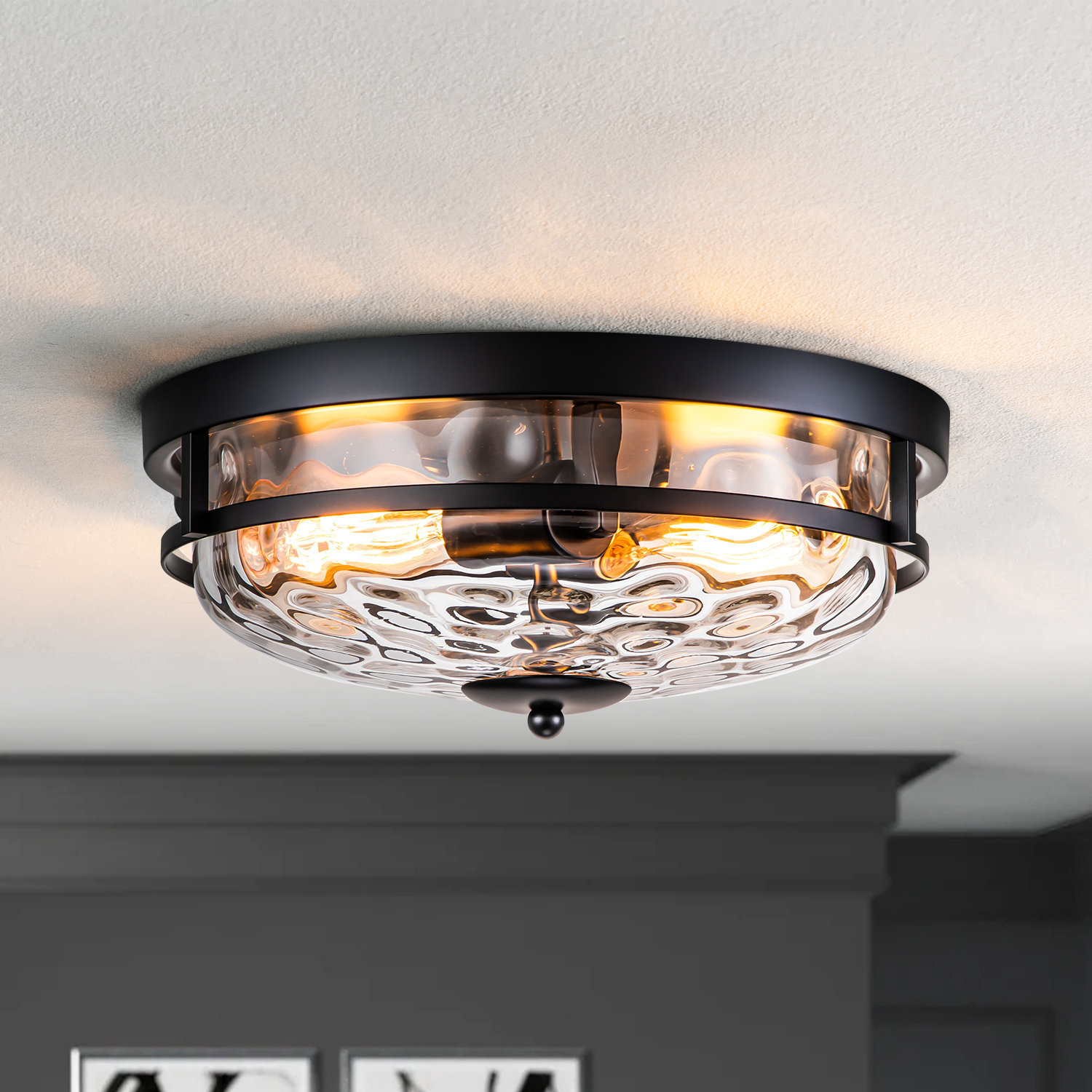 Beachcrest Home™ Boatner Flush Mount Ceiling Light With Clear Hammered ...