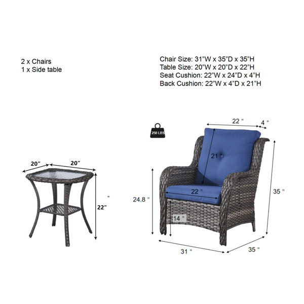 Hummuh Carolina 2 - Person Outdoor Seating Group with Cushions ...