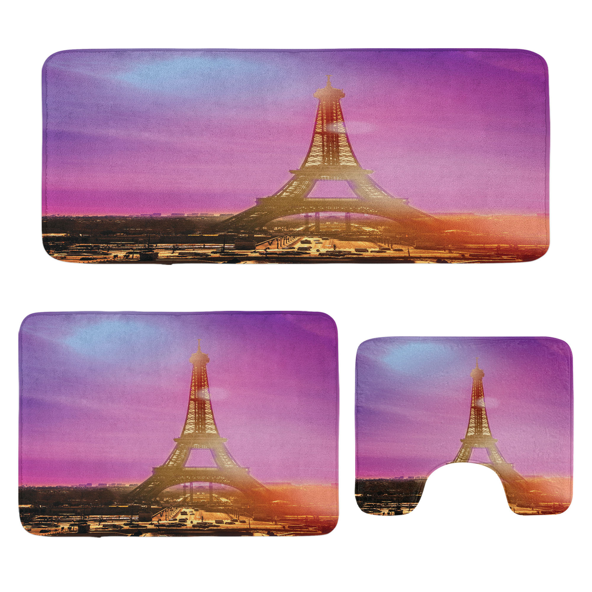 Red Barrel Studio® Eiffel Tower Bathroom Rug Set 3 Pieces U-Shape ...