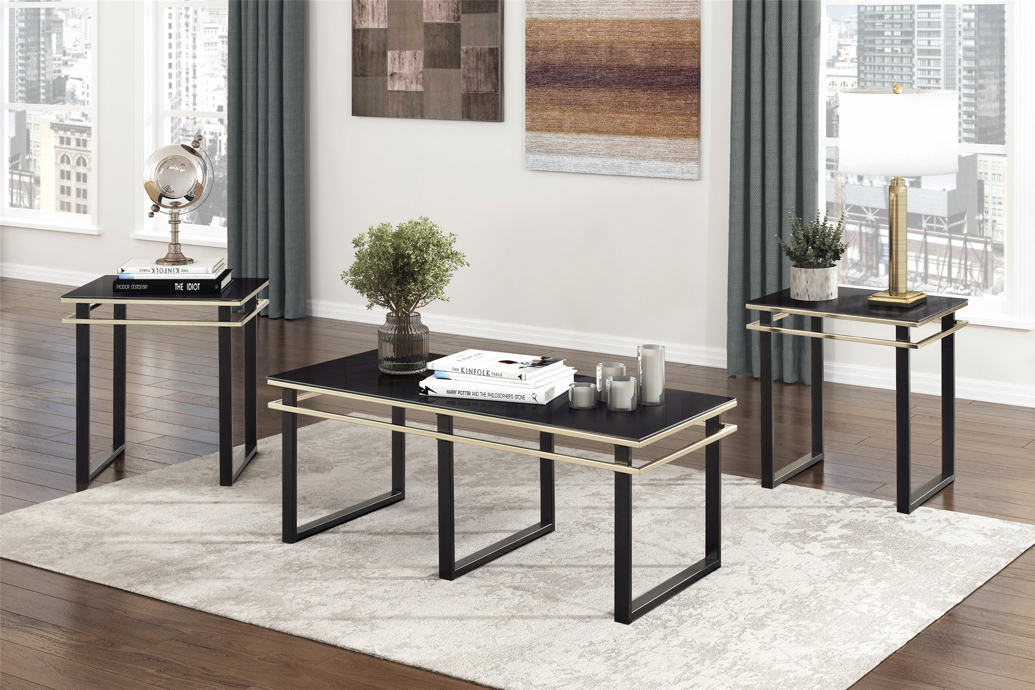 Orren Ellis Modern Living Room Occasional Tables Set with Stylish Glass ...