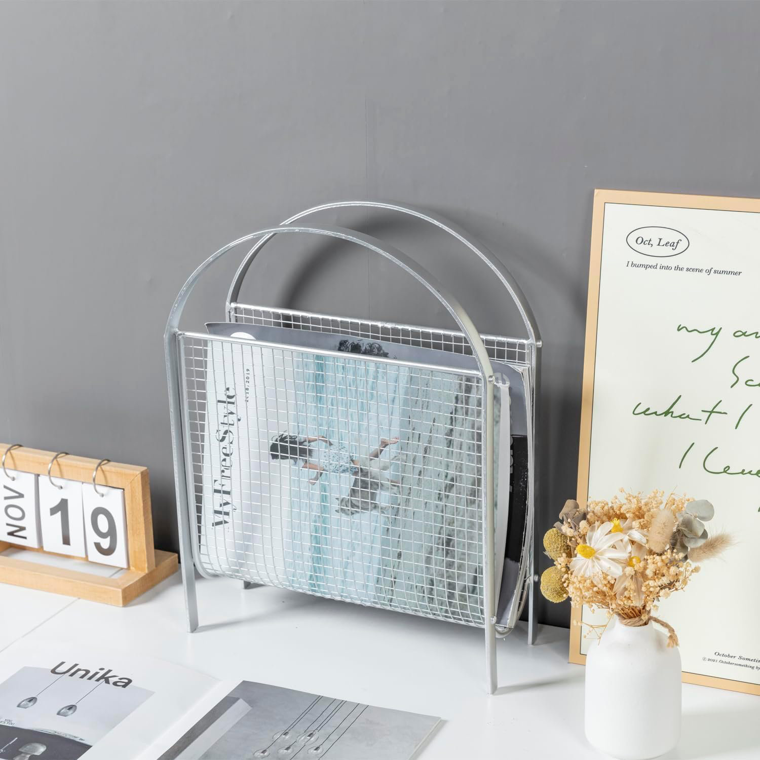 George Oliver Mid-Century Design Magazine Rack, Metal Mesh Freestanding ...