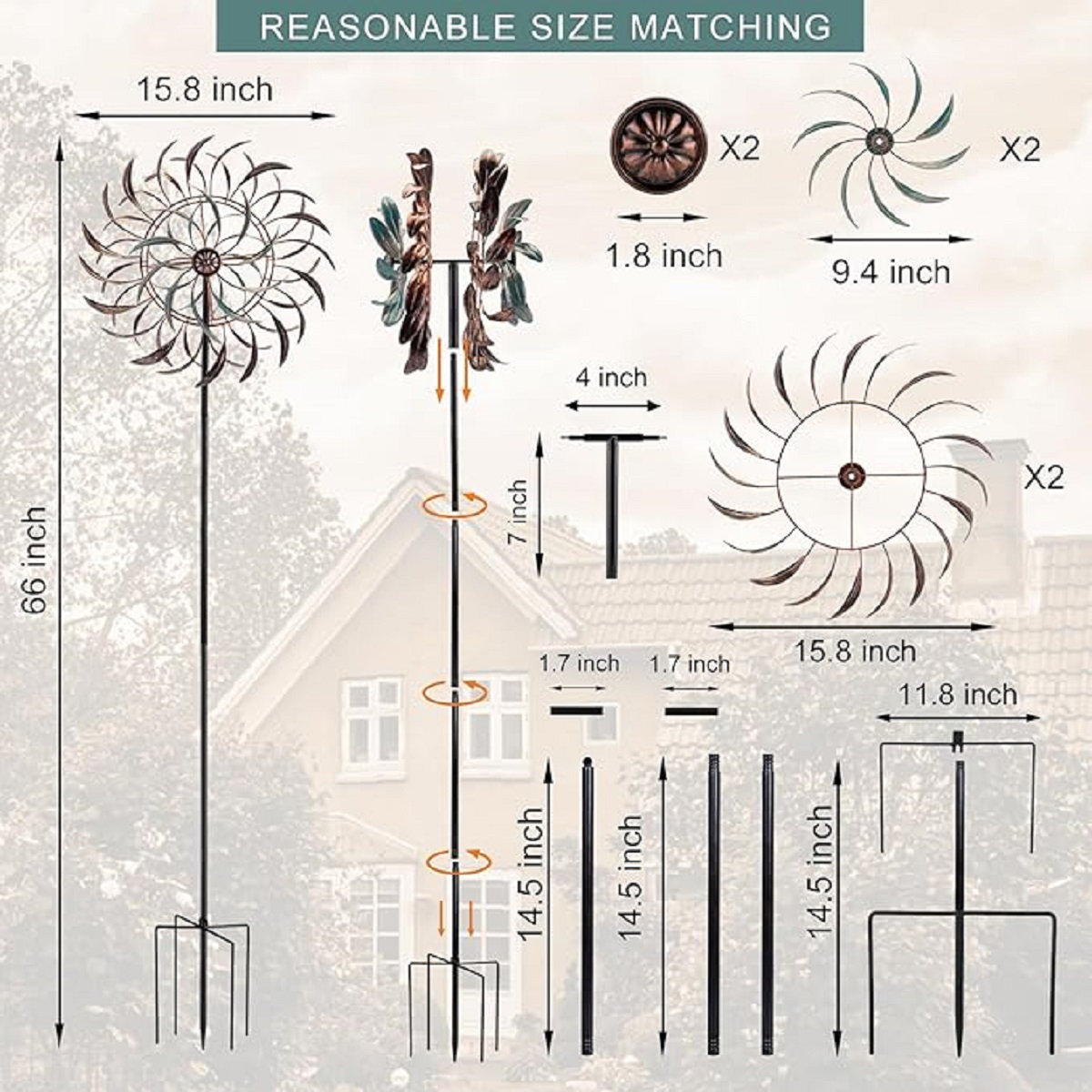 Arlmont & Co. Wind Spinners Outdoor Metal Large 360 Degrees Kinetic ...