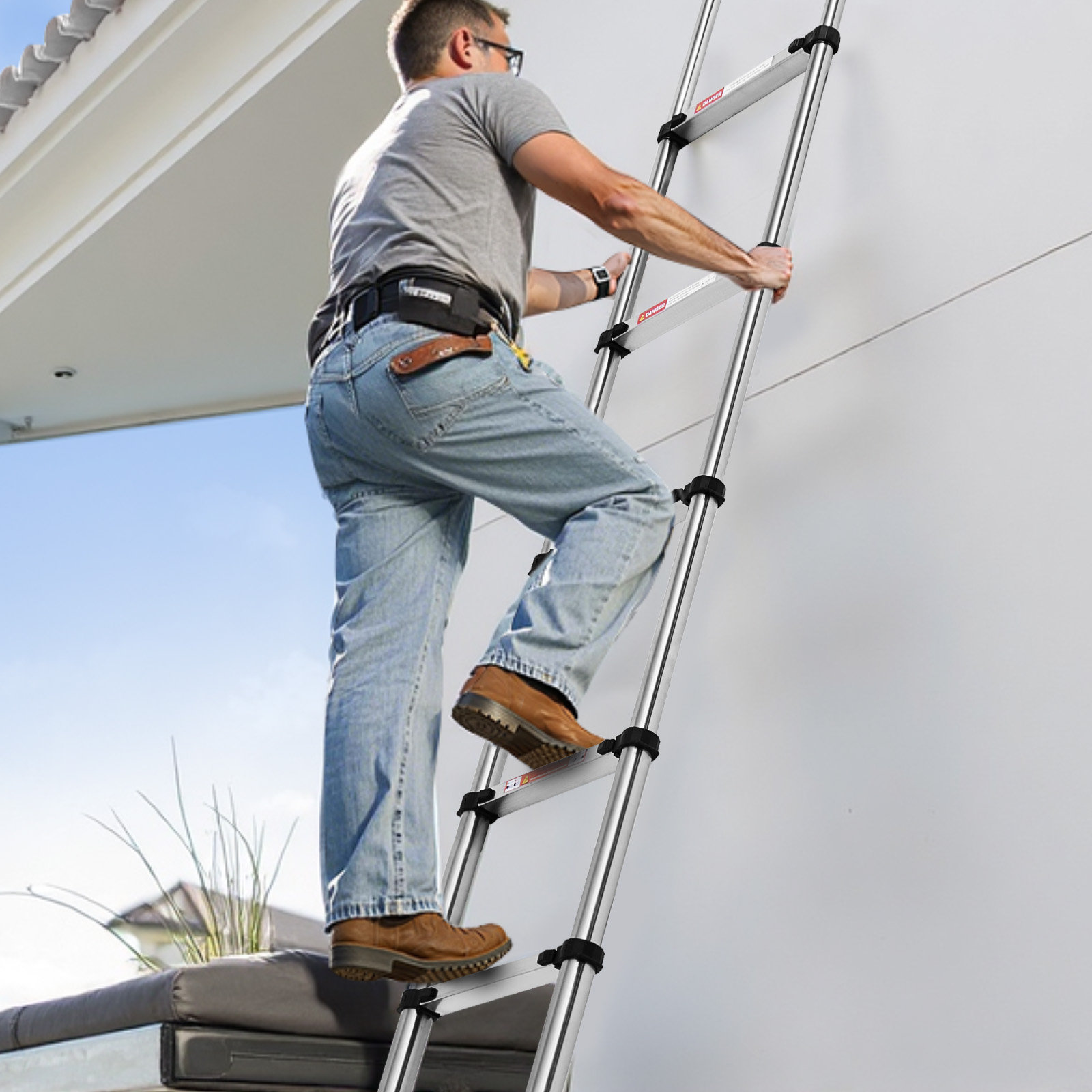 WFX Utility™ Telescoping Ladder Stainless Steel Extension Step 16.5 ft ...