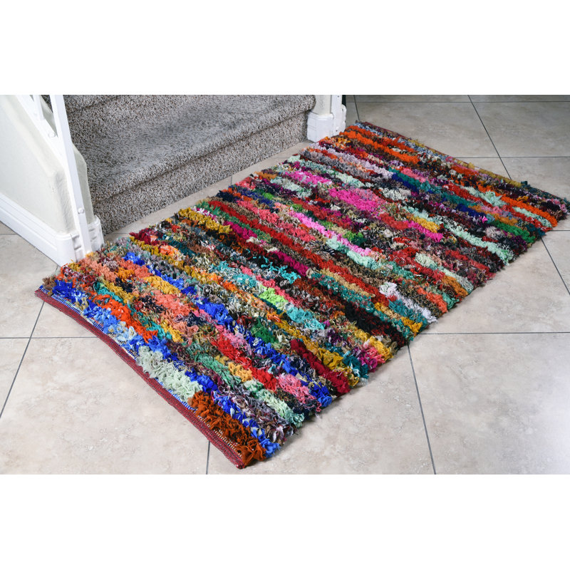 Ebern Designs Abstract Handmade Shag Multicolor Area Rug | Wayfair