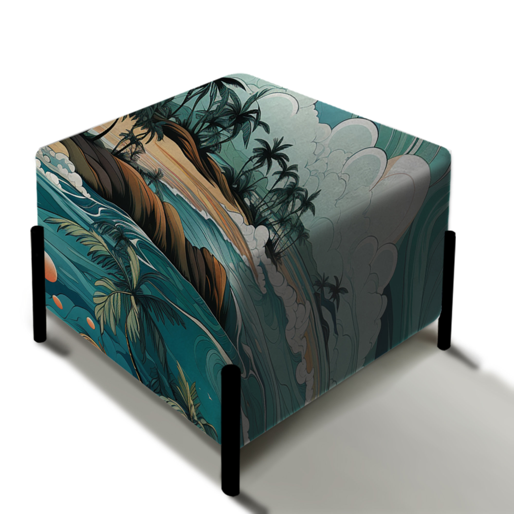 Design Art Oceanic Dreamscape Tropical Pattern - Coastal Square Ottoman ...