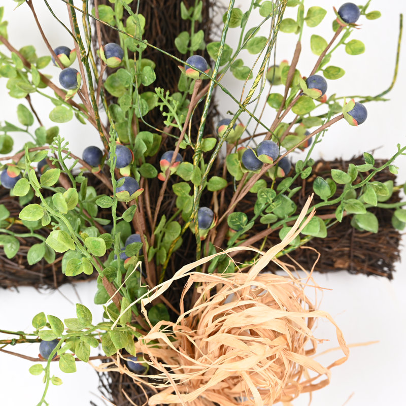 The Holiday Aisle® 20" Berry Cross Wreath for Front Door | Wayfair