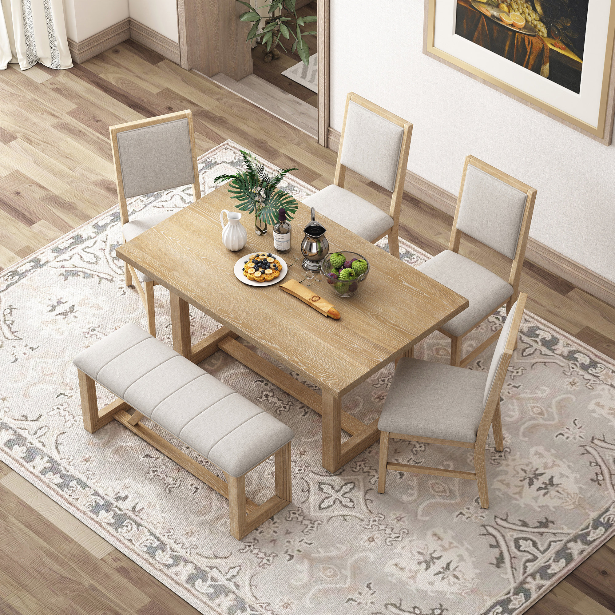 August Grove® 6-Piece Retro Dining Table Set for 6, 60" Wood Kitchen ...