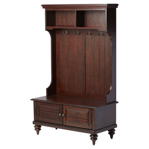 Canora Grey Priyansh Rubberwood Solid Wood Hall Tree with Bench ...