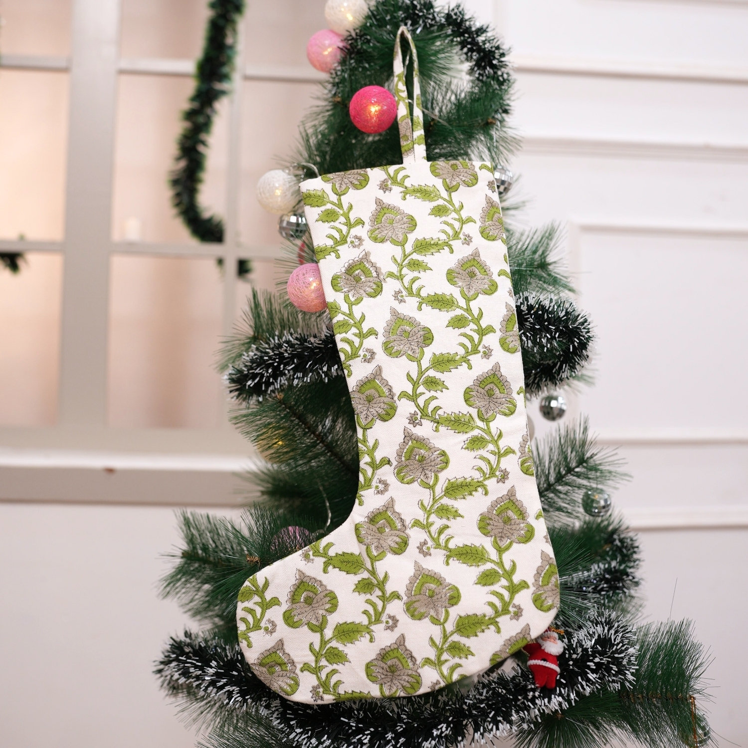The Holiday Aisle® Hand Block Print Cotton Christmas Stocking Timeless ...