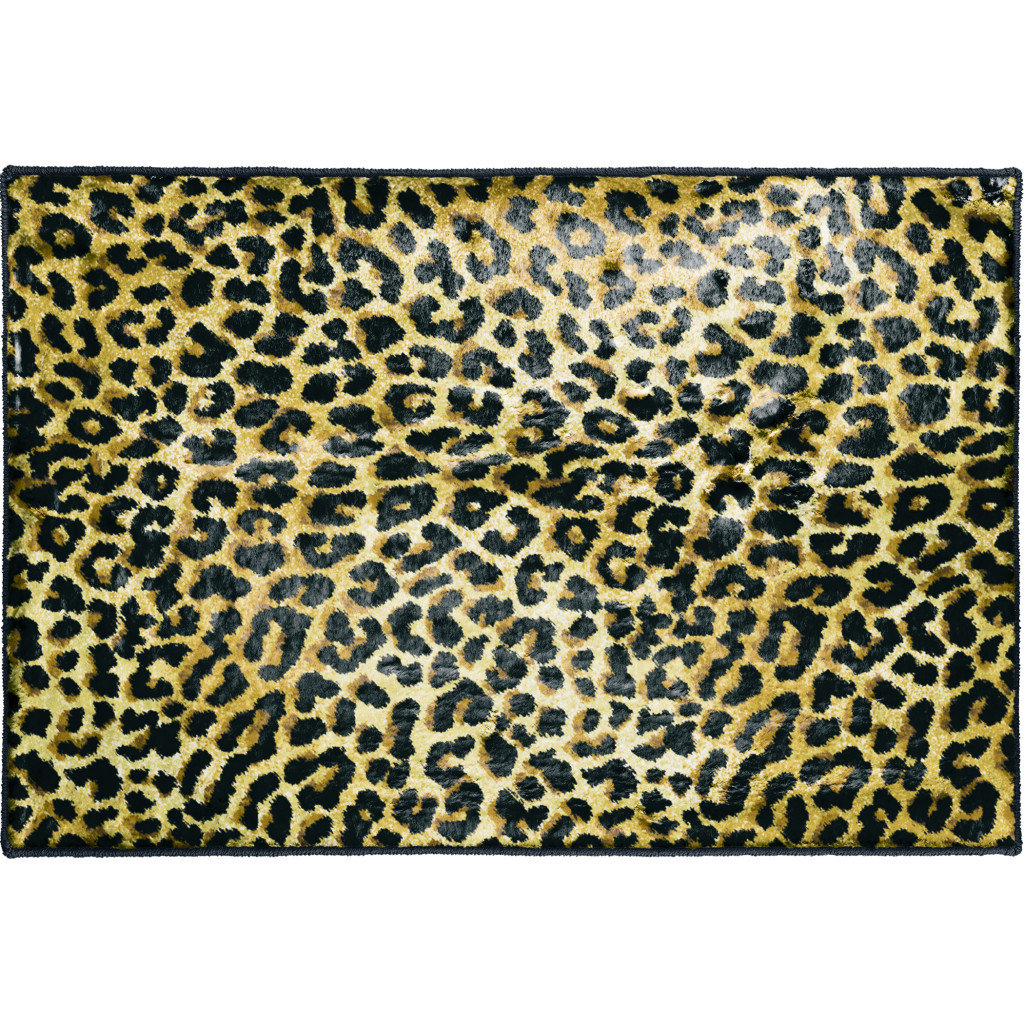 HomeRoots 2' X 3' Black and Gold Leopard Print Shag Handmade Non Skid ...