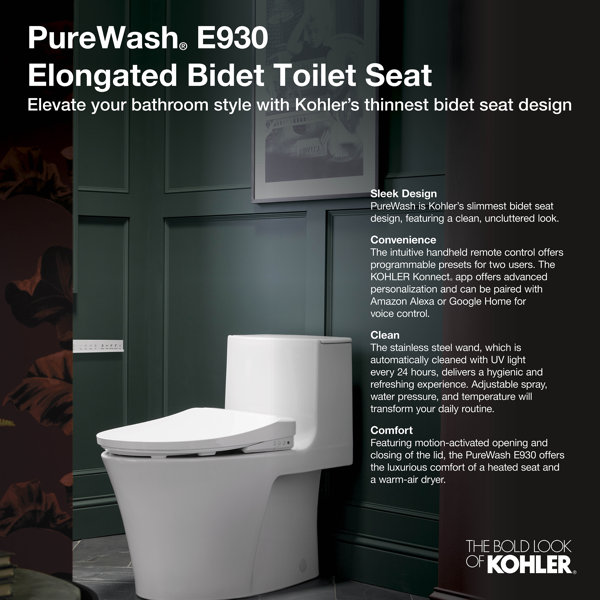 Kohler Purewash E930 Elongated Bidet Toilet Seat With Remote Control ...