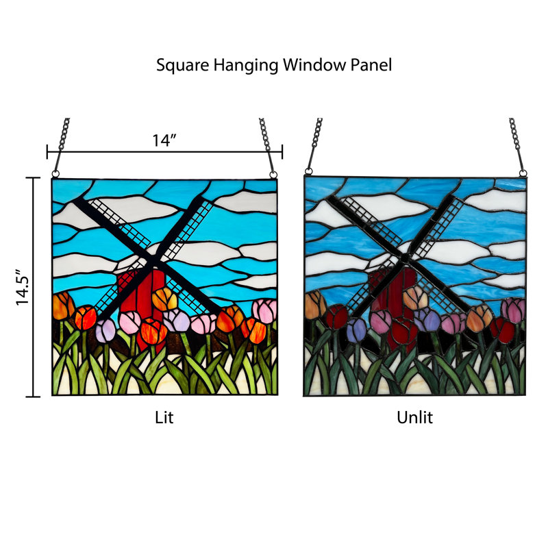 August Grove® 14.5"H Windmill Stained Glass Window Panel & Reviews ...