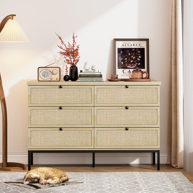 Bay Isle Home™ Boho Natural Rattan 6 - Drawer Dresser & Reviews | Wayfair