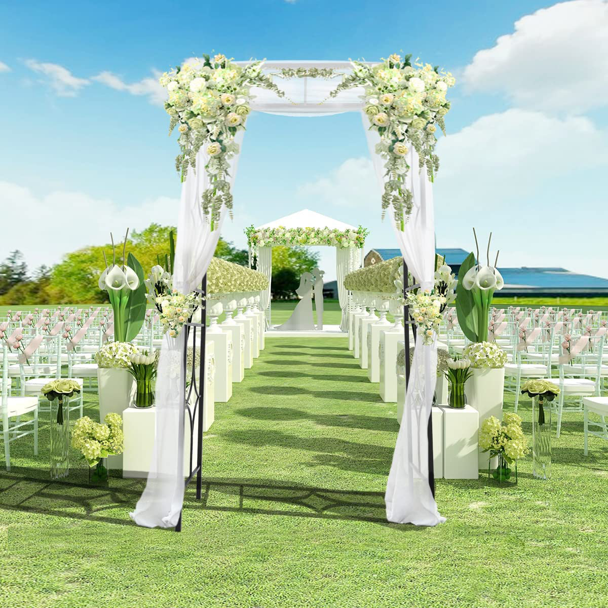 MELLCOM Outdoor Metal Garden Arbour Arch, Wedding Arch Party Ceremony ...