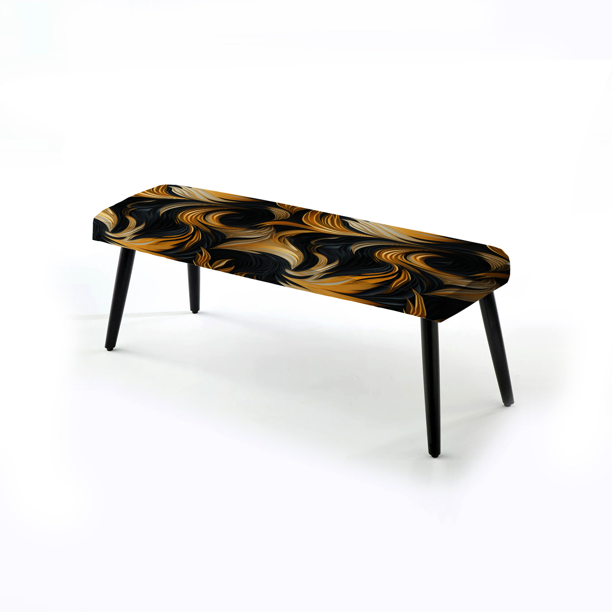 Design Art Striped Bengals - Abstract Upholstered Black Bench | Wayfair