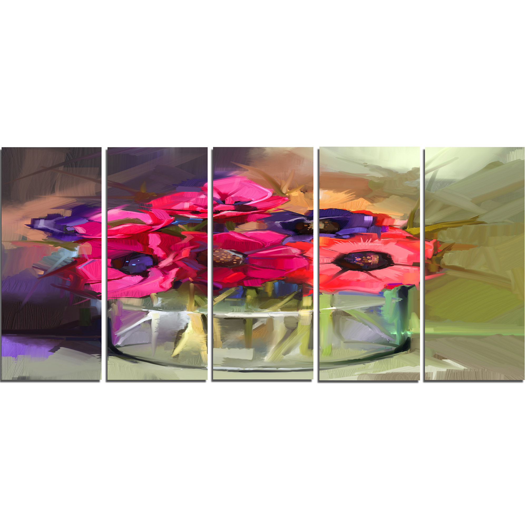Design Art 'Red Anonymous Flower Bouquet' 5 Piece Painting Print on ...