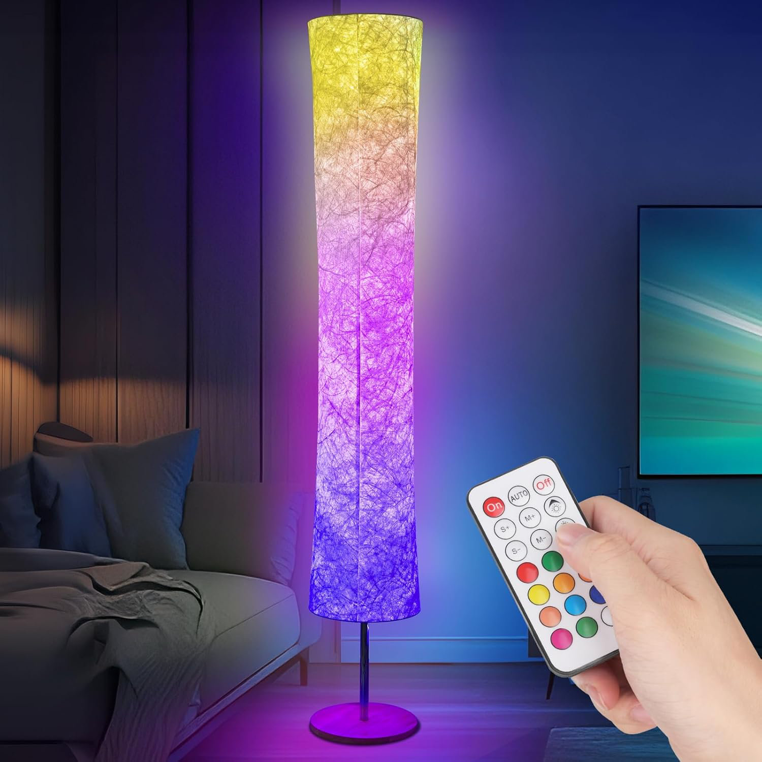 Ivy Bronx 58 Inch Modern Floor Lamp With RGB Color Changing LED And Dimmable Remote Control ...