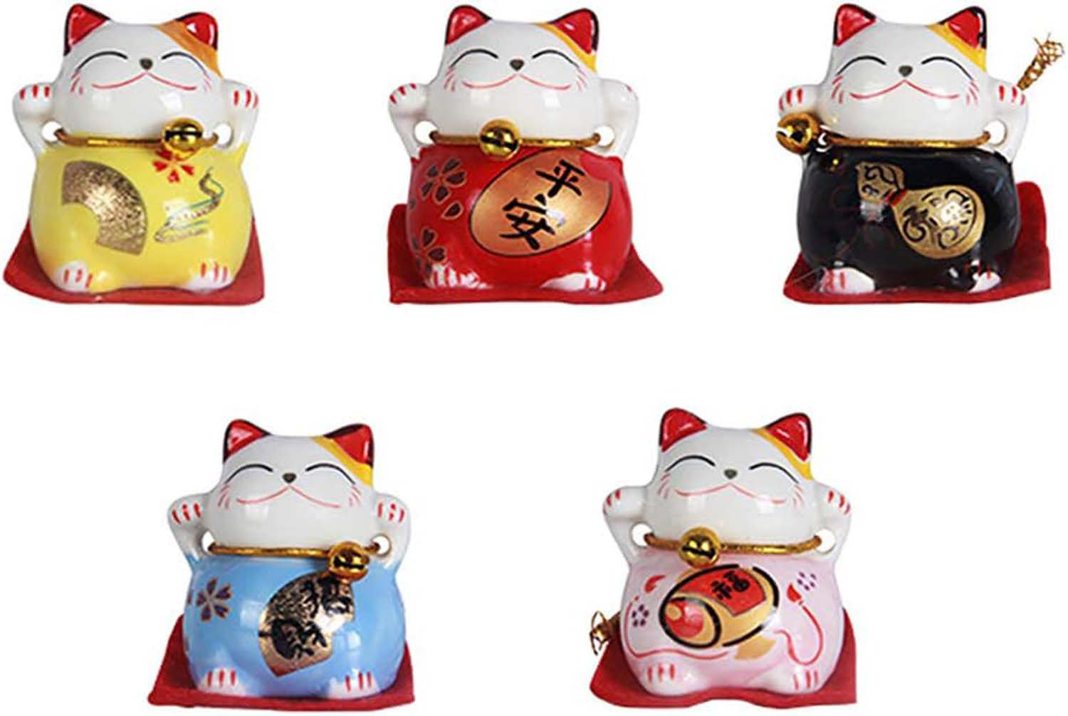 Astoria Grand Mini Lucky Cat Figurines Set Of 5 Kawaii Japanese Smiley ...