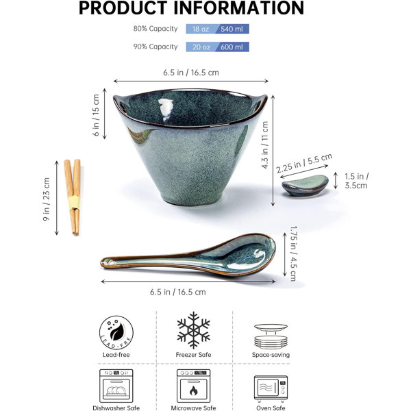Ivy Bronx 20 OZ Ramen Bowls Set, Ceramic Japanese Noodle Bowls Set Of 2 ...