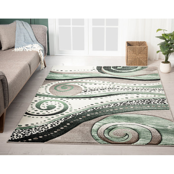 Wrought Studio Nekizia Abstract Green/Brown Area Rug & Reviews | Wayfair