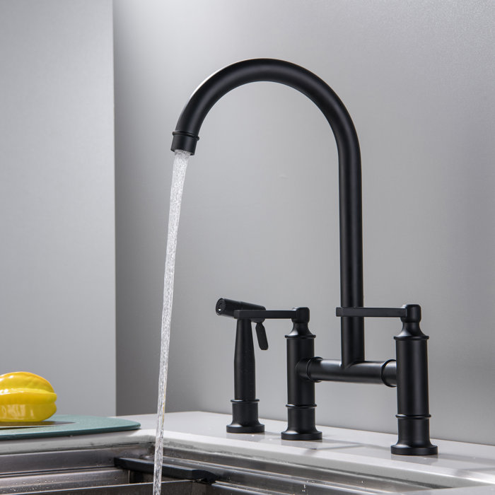 Selected Bridge Double Handles Kitchen Faucet With Side Spray & Reviews ...
