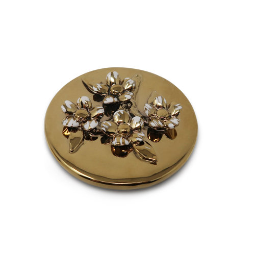 Mercer41 Round Gold Decorative Box With Flower Design Lid | Wayfair