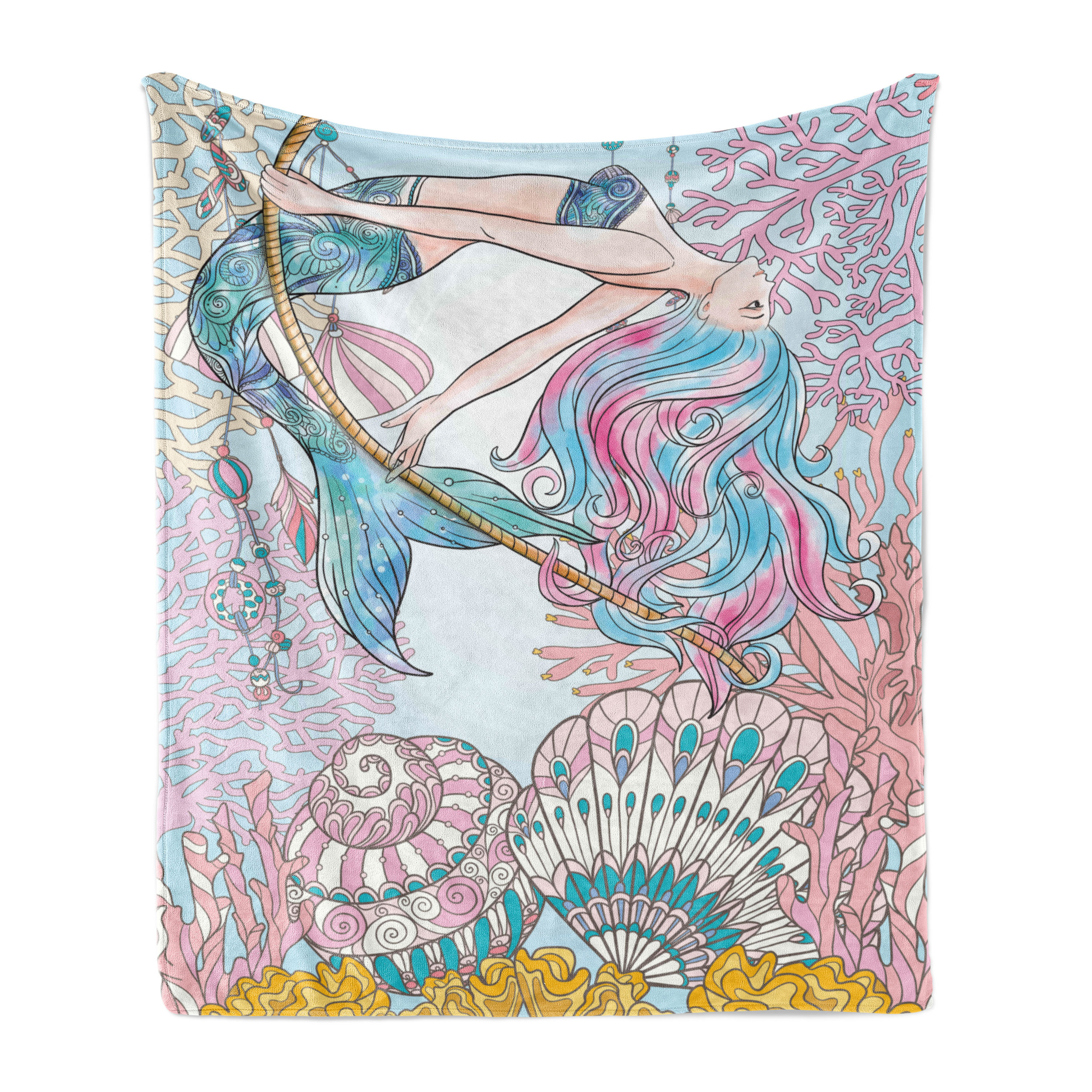 Ambesonne Cartoon Fleece Throw Blanket Greek Myth Seashell Pink Blue ...