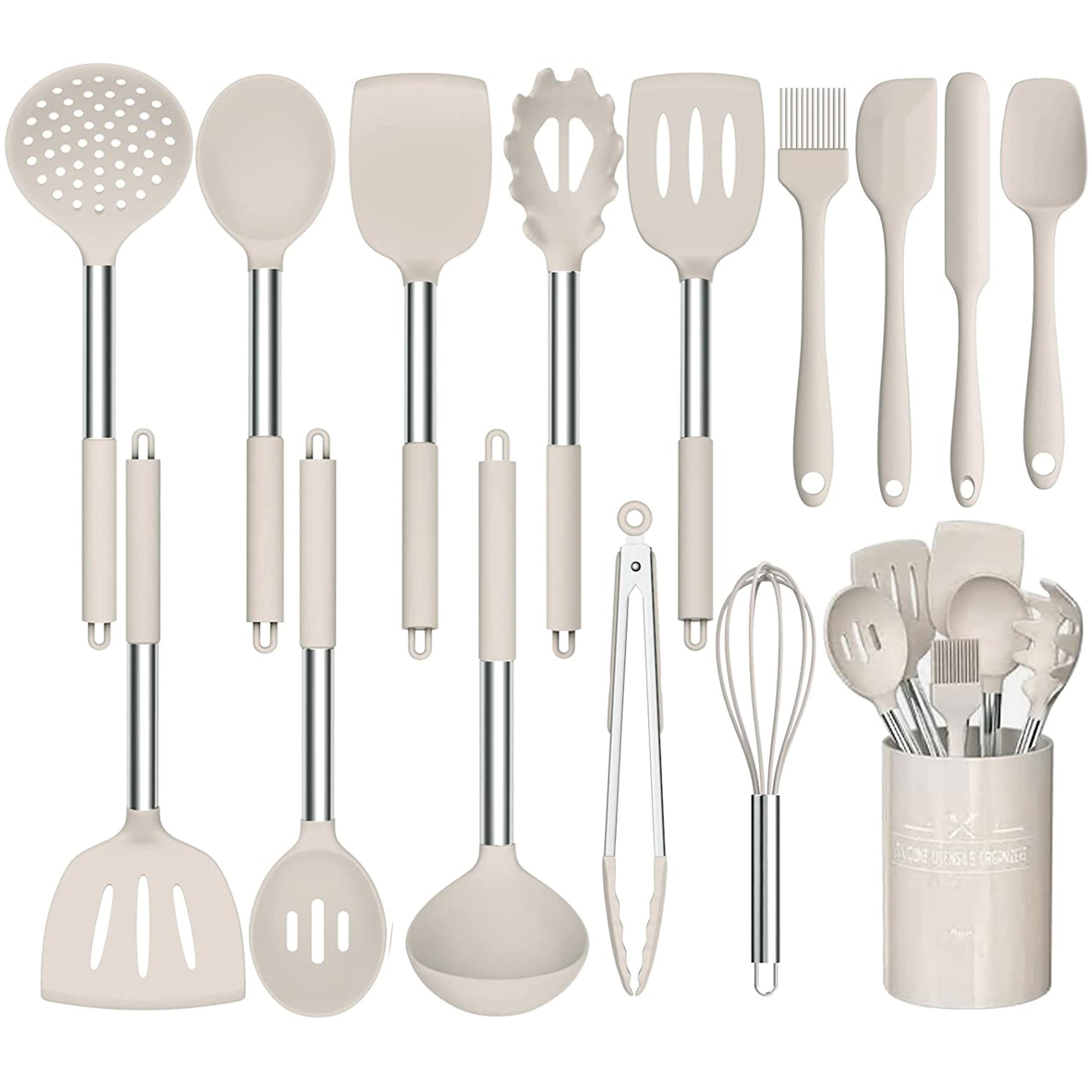 DGPCT 15 PCS Silicone Cooking Utensil Set, Stainless Steel Kitchen ...