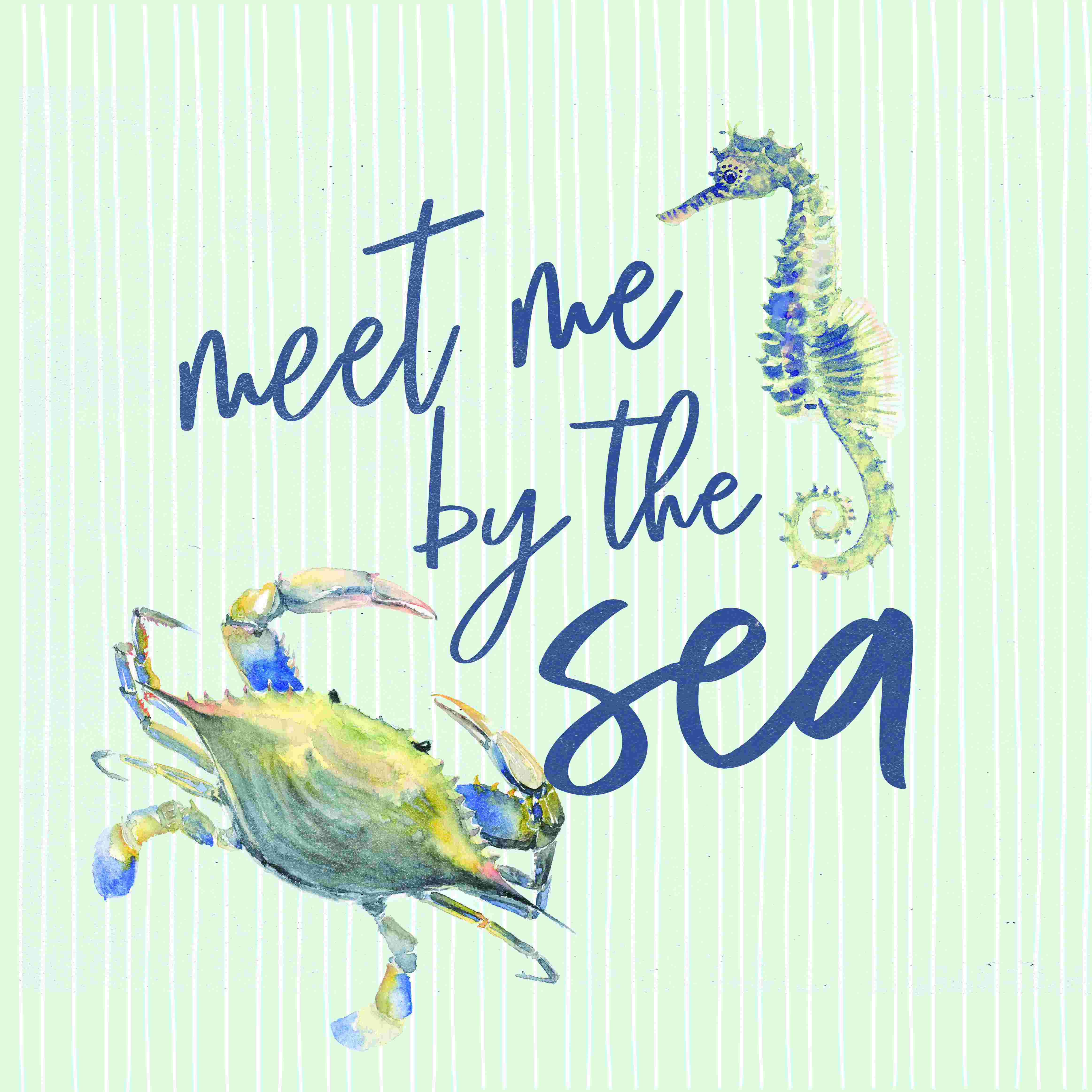 Highland Dunes Meet Me by The Sea Crab and Seahorse on Stripes Wrapped ...
