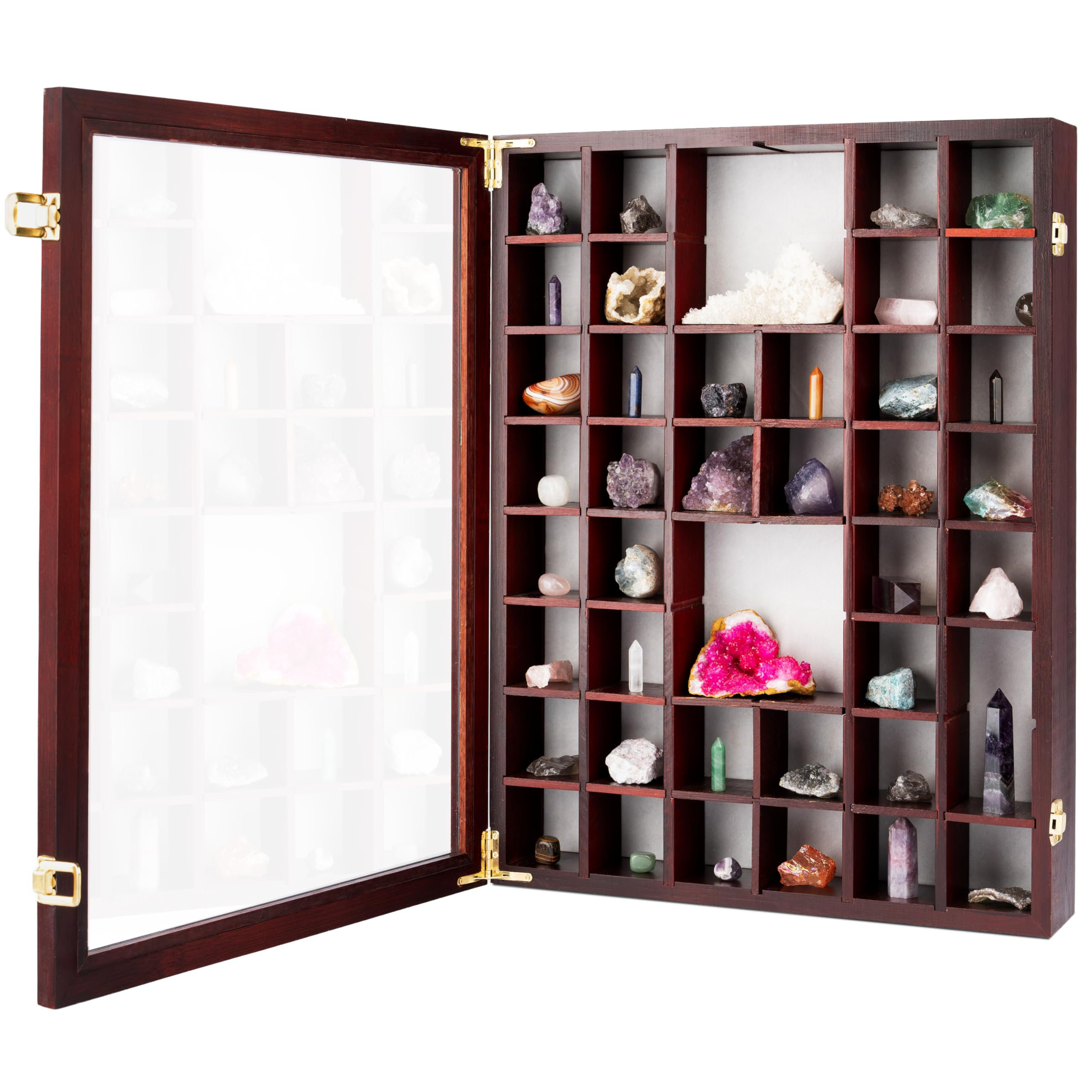 RILVIX Adjustable Rock Display Case with Fabric Bed for Minerals ...