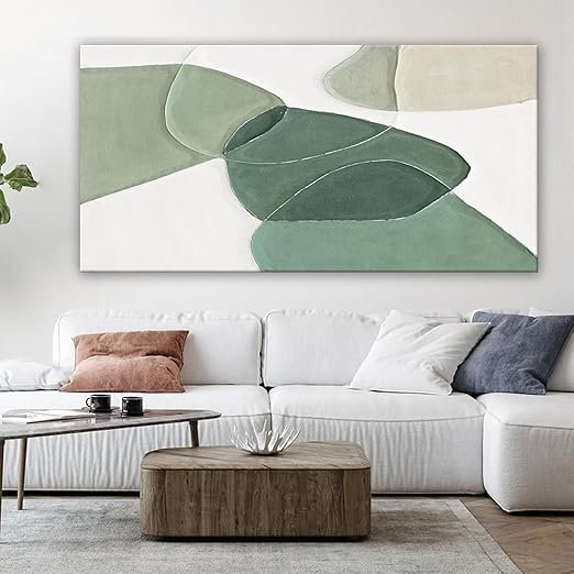 Wrought Studio™ Modern Wall Art Large Green Geometric Color Block Line ...