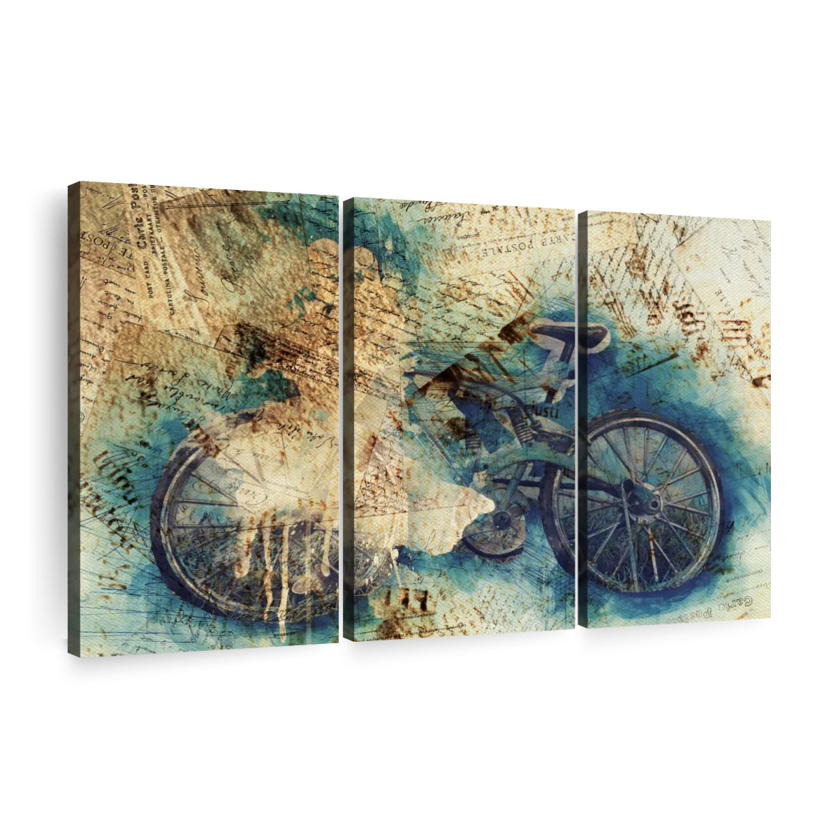 17 Stories Vintage Bicycle Abstract Bicycle On Canvas 3 Pieces Print ...