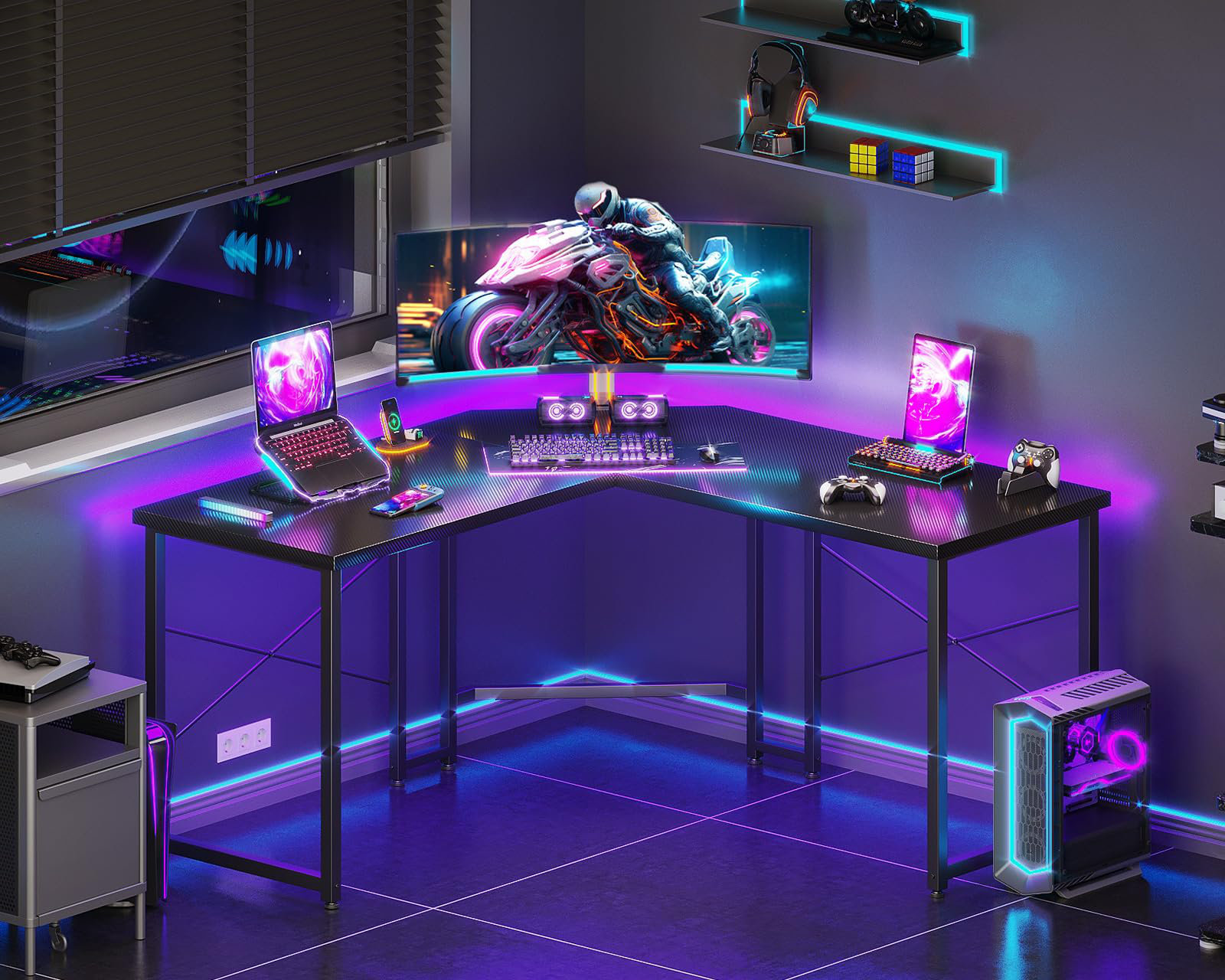 Ivy Bronx L Shaped Gaming Desk, Corner Desk Gaming Table For Home ...