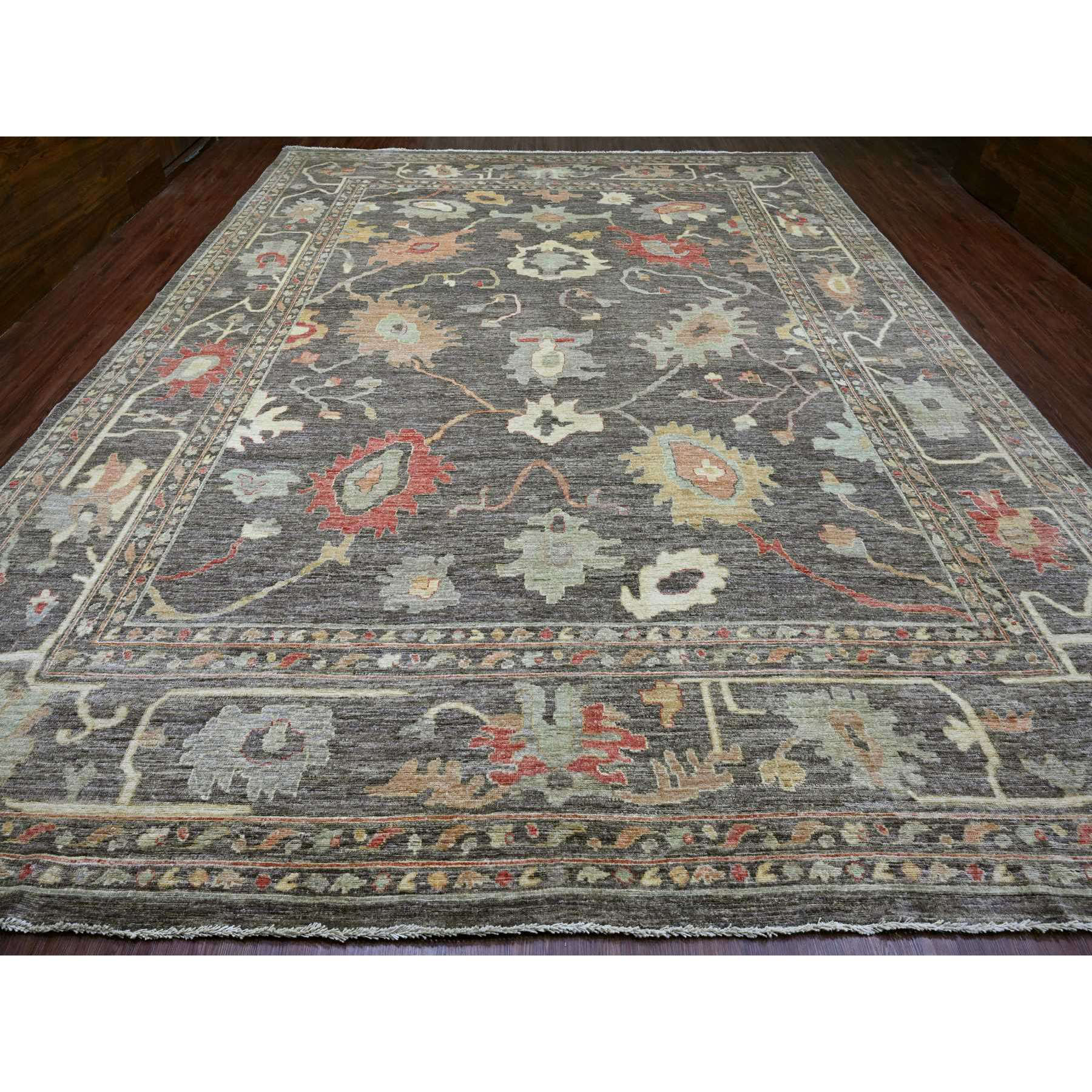 Wildon Home® 12'x5'7" Gray Angora Oushak Leaf Design Hand Knotted Wool ...